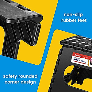 ACSTEP Folding Step Stool for Adults-11 Height Lightweight Plastic Stepping Stool. Foldable Step Stool Hold up to 300lbs Non Slip Collapsible Stool Black