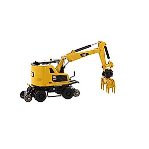 1:87 Caterpillar M323F Railroad Wheeled Excavator, Safety Yellow Color – HO Series by Diecast Masters – 85612 (Comes with 3 Interchangeable Work tools: Ballast Tamper, Rail Clamshell, and Bucket