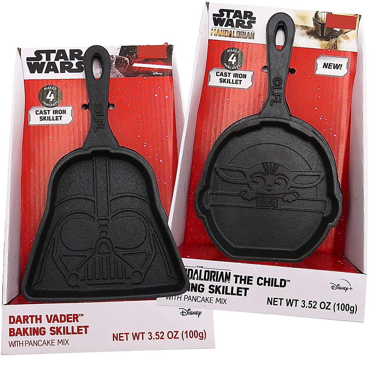 Ross Acquisition Inc. Star Wars DIY Pancake Making Kit,Mandalorian The Child and Darth Vader Shaped Cast Iron Skillets with Mix for Pancakes,Baking Gift Sets,Set of 2