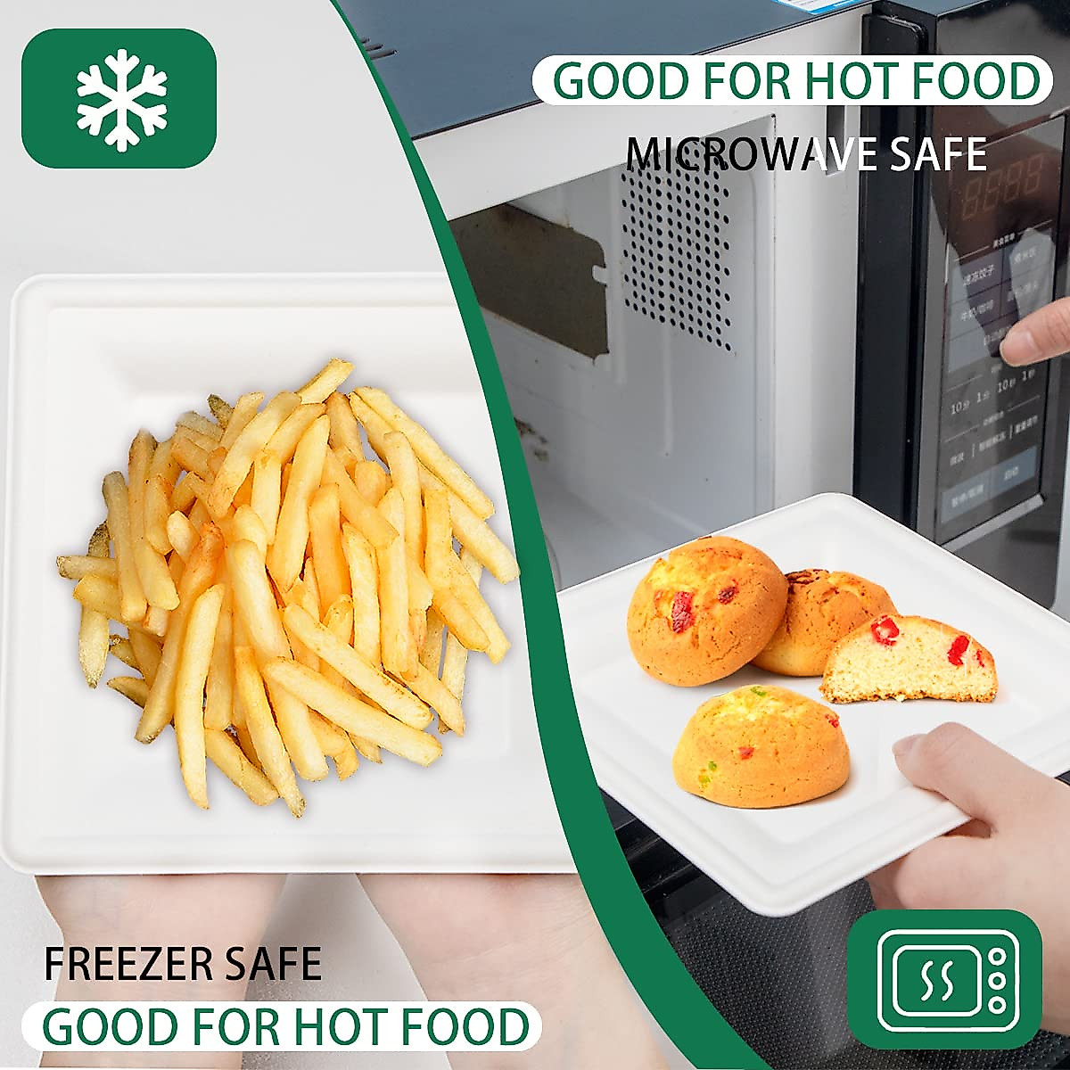 SUT 6-Inch Compostable Paper Plates, 100 PCS Square Biodegradable Bagasse Plates, Heavy-Duty Microwaveable Plates, Eco-Friendly Natural Disposable Plates, Made of Sugarcane Fibers, for Party, Picnic