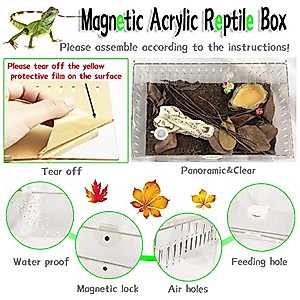 Magnetic Acrylic Reptile Cage,Transparent Enclosure Reptile Breeding Box,Breeding Box Terrarium Tank Suitabl for Tarantulas,Lizards,Chameleons,Hermit Crabs,Snakes,Insect,Turtle（12x8x6 Inch
