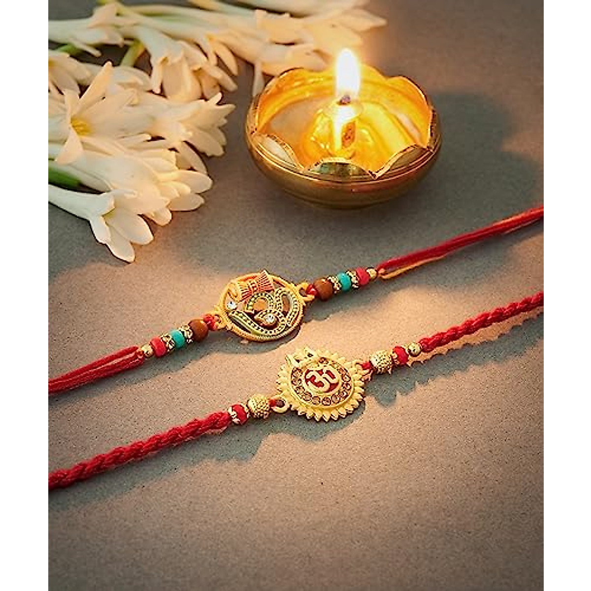 Eximious India Set of 2 Rakhi For Brother With Card Om Pendant For Raksha Bandhan Designer Rakhi Thread for Bhaiya 03