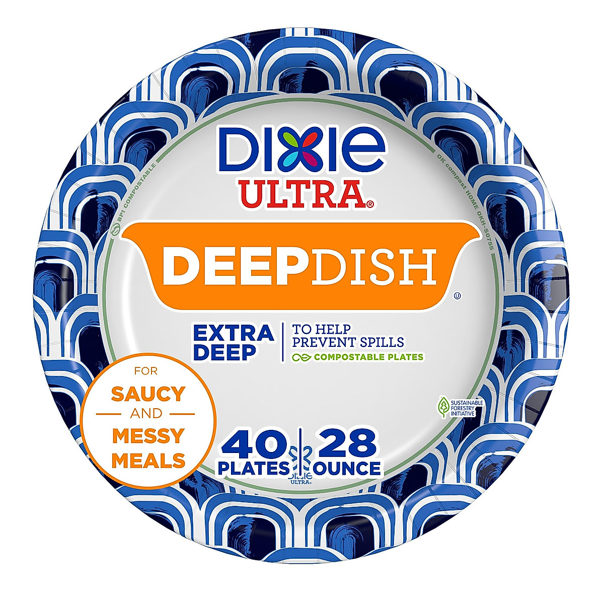 Dixie Ultra, Deep Dish Paper Plates, 28 Oz, 40 Count, Heavy Duty, Microwave-Safe, Soak-Proof, Cut Resistant, Disposable Plates For Heavy, Messy Meals