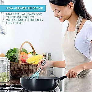 Silicone Whisk Set of 3 - Stainless Steel & Silicone Non-Stick Coating – Colored Balloon Egg Beater for Blending, Whisking, Beating, Frothing & Stirring (12-inch, 10-inch & 8.5-inch)