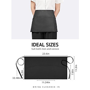 Syntus 3 Pack Server Aprons with 3 Pockets, Waterdrop Resistant Waitress Waiter Waist Apron, 11.5-inch Black
