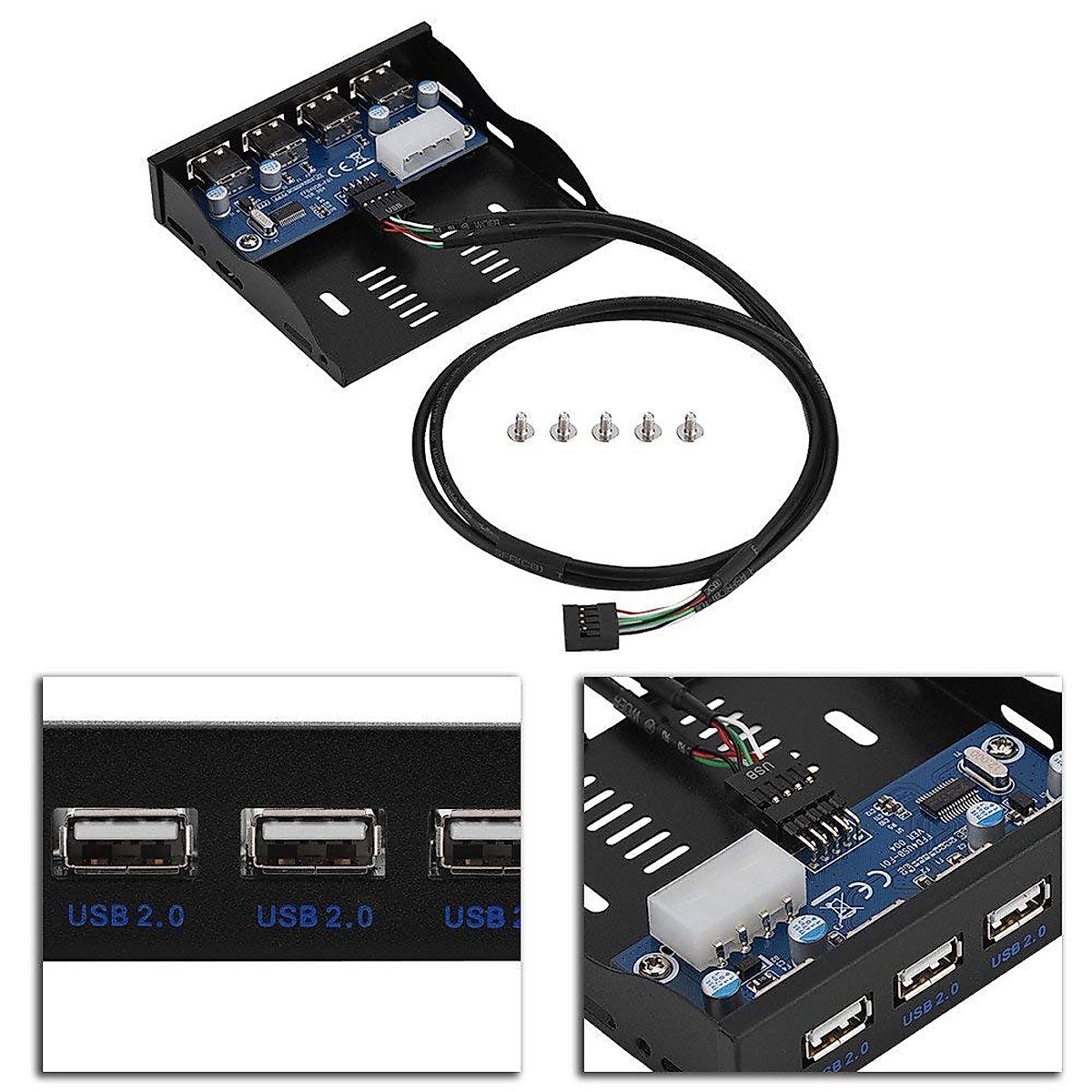 Limouyin Floppy Front Panel 3.5'' 4 Port USB2.0 HUB Floppy Front Panel 9 Pin to 4 Interface USB 2.0 HUB for Computer PC