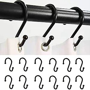 MINGFANITY S Shaped Bathroom Curtain Hooks, Metal Hanging Hooks for Belt and Necklaces, Hangers forWork Shop, Bathroom, Garden, 12 Pack (Black)