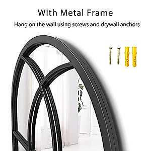 ZMYCZ Arched Wall Mounted Mirror, Black Wall Mirror, Arched-Top Bathroom Mirror, Farmhouse Mirror, Windowpane Metal Frame Mirror, Long Hanging Mirror for Living Room or Bedroom (20"x28")