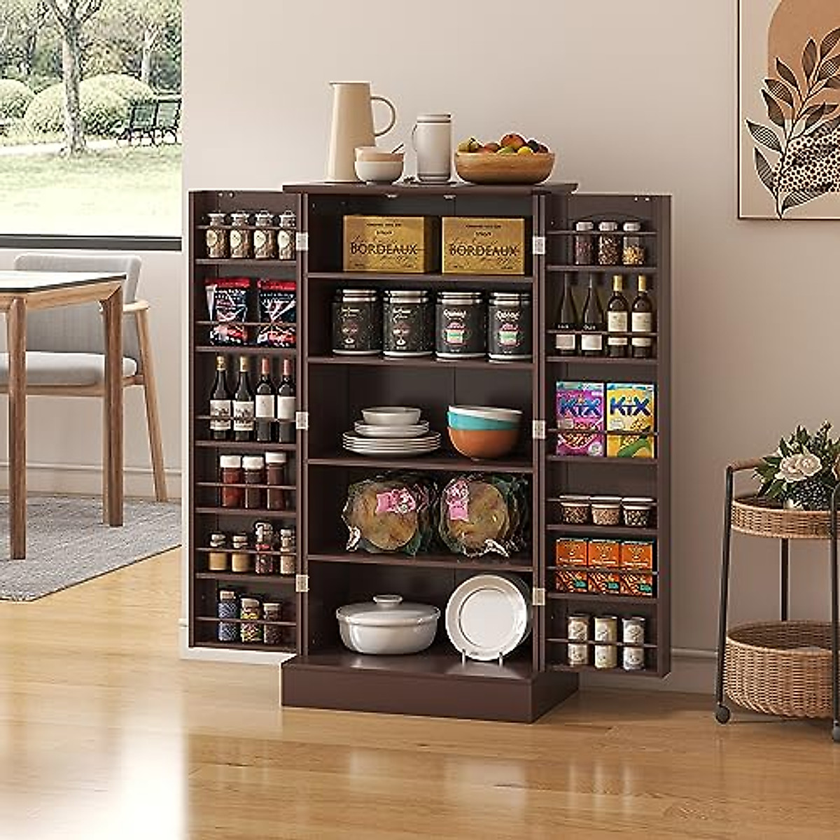 Jehiatek 47” Kitchen Pantry Cabinet, Freestanding Kitchen Storage Cabinets with Doors & Adjustable Shelves, Buffet Cupboards Sideboard for Kitchen, Living Room and Dinning Room
