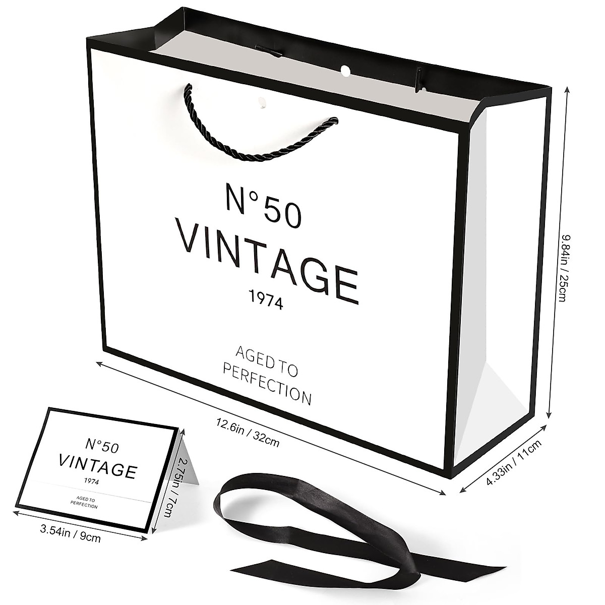 50th Birthday Gift Bags for Men Women, White and Black Keepsake Gift Paper Bag for Her N°50 Fifty Anniversary Party Present Shopping Tote Bags Women 50 Year Old Decorations Idea