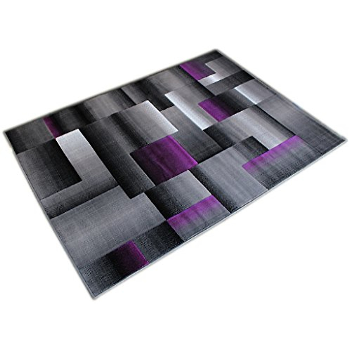 Masada Rugs, Modern Contemporary Area Rug, Purple Grey Black (5 Feet X 7 Feet)