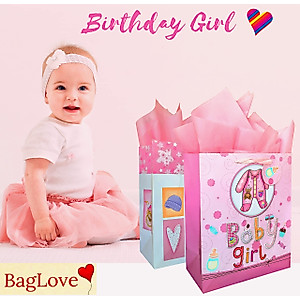 BagLove - Premium (2 Pack) Baby Girl Gift Bags with Tissue Paper - Large Gift Bags Perfect for Baby Showers, New Moms, Birthdays, Gender Reveals and More