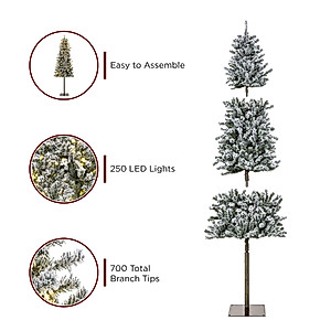 Best Choice Products 6ft Pre-Lit Slim Pencil Christmas Tree, Snow Flocked Hinged Artificial Alpine Holiday Decoration w/ 250 LED Lights, 700 Tips, Metal Stand