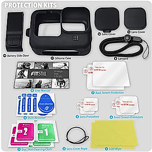 FitStill Silicone Sleeve Case for Go Pro Hero 11 /Hero 10 /Hero 9 Black, Battery Side Cover & Screen Protectors & Lens Caps & Lanyard for Go Pro Hero 11 /10 / 9 Accessories Kit