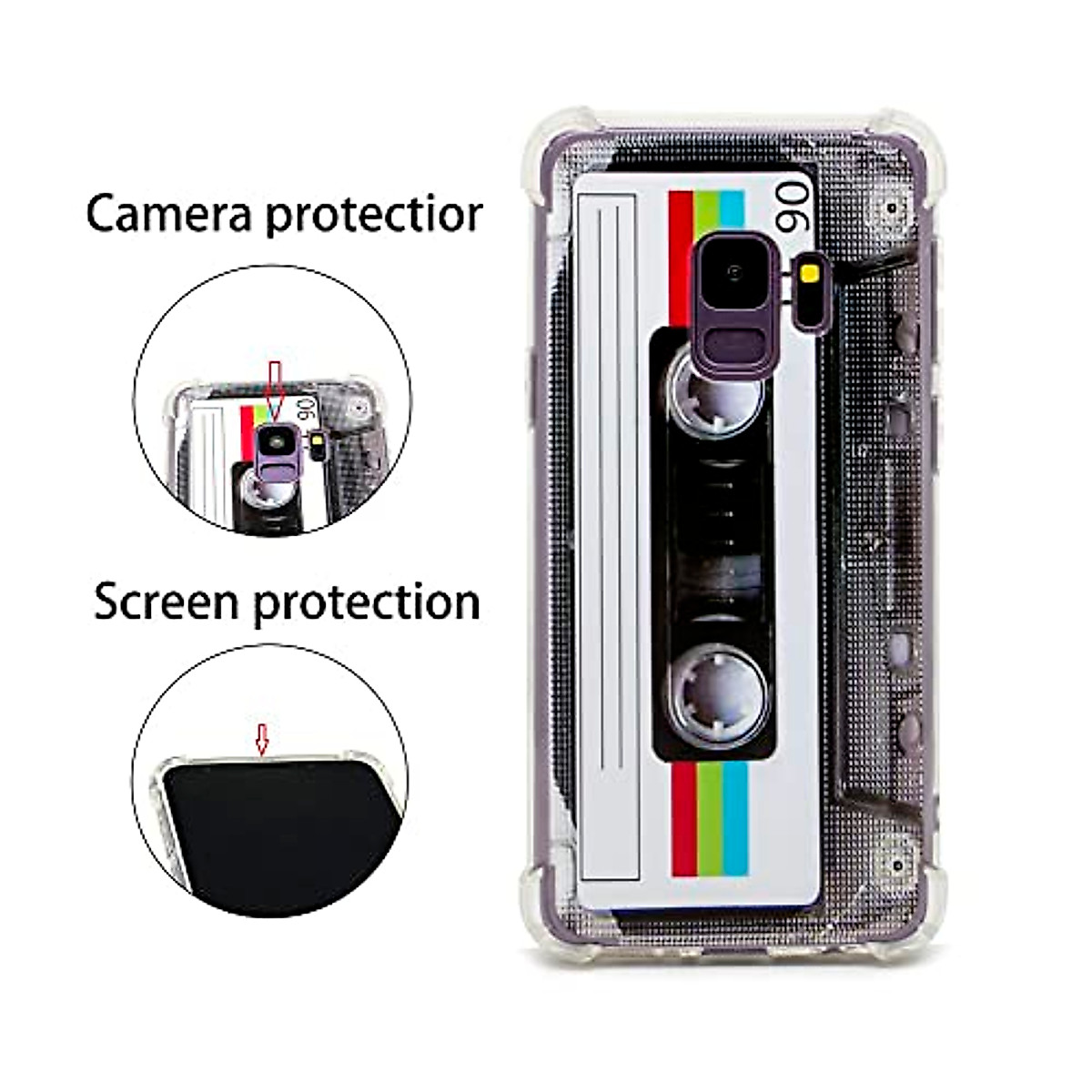 FAteamll Case for Galaxy S9,with Reinforced Corners TPU Soft Bumper Retro Cassette Tape Case Compatible with Samsung Galaxy S9