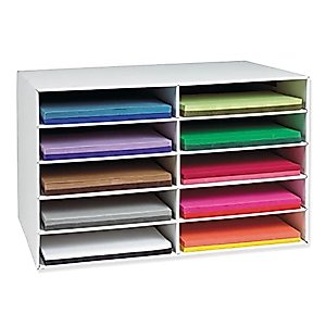 Classroom Keepers 12" x 18" Construction Paper Storage, 10-Slot, White, 17"H x 27"W x 19"D, 1 Unit