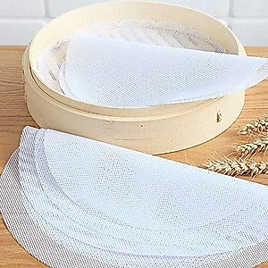 Reusable Non-stick Silicone Steamer Mesh 10 inch Bamboo Silicone Steamer Mat Double Side Use| Easy to Clean Dim Sum Mesh| Round, 6 Pack, White, 10''
