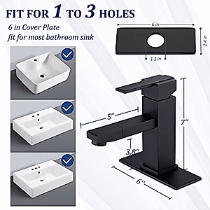 NAUKWAN Single Handle Bathroom Sink Faucet, Matte Black 360° Swivel Spout 1 Hole Soild Brass Modern Faucet with Pop-up Drain Water Supply Lines Deck Plate for Vanity Basin Lavatory ,5201-BK