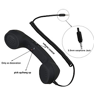 YTYKINOY Vintage Retro 3.5mm Telephone Handset Cell Phone Receiver Mic Microphone Speaker for iPhone iPad Mobile Phones Cellphone Smartphone (Black)