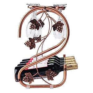 DreamiDeco Wine Rack with Glass Holderd,Freestanding Countertop Metal Wine Rack Wine Glass Holder Water Bottle Organizer Display Storage Home Kitchen Decor Holds 4 Wine Bottles and 6 Stemwares