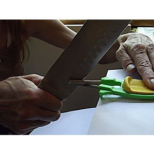 Kitchen knife Sharpener, Made to sharpen blade back to original edges. (White with Blue Anti-Slip Grip)