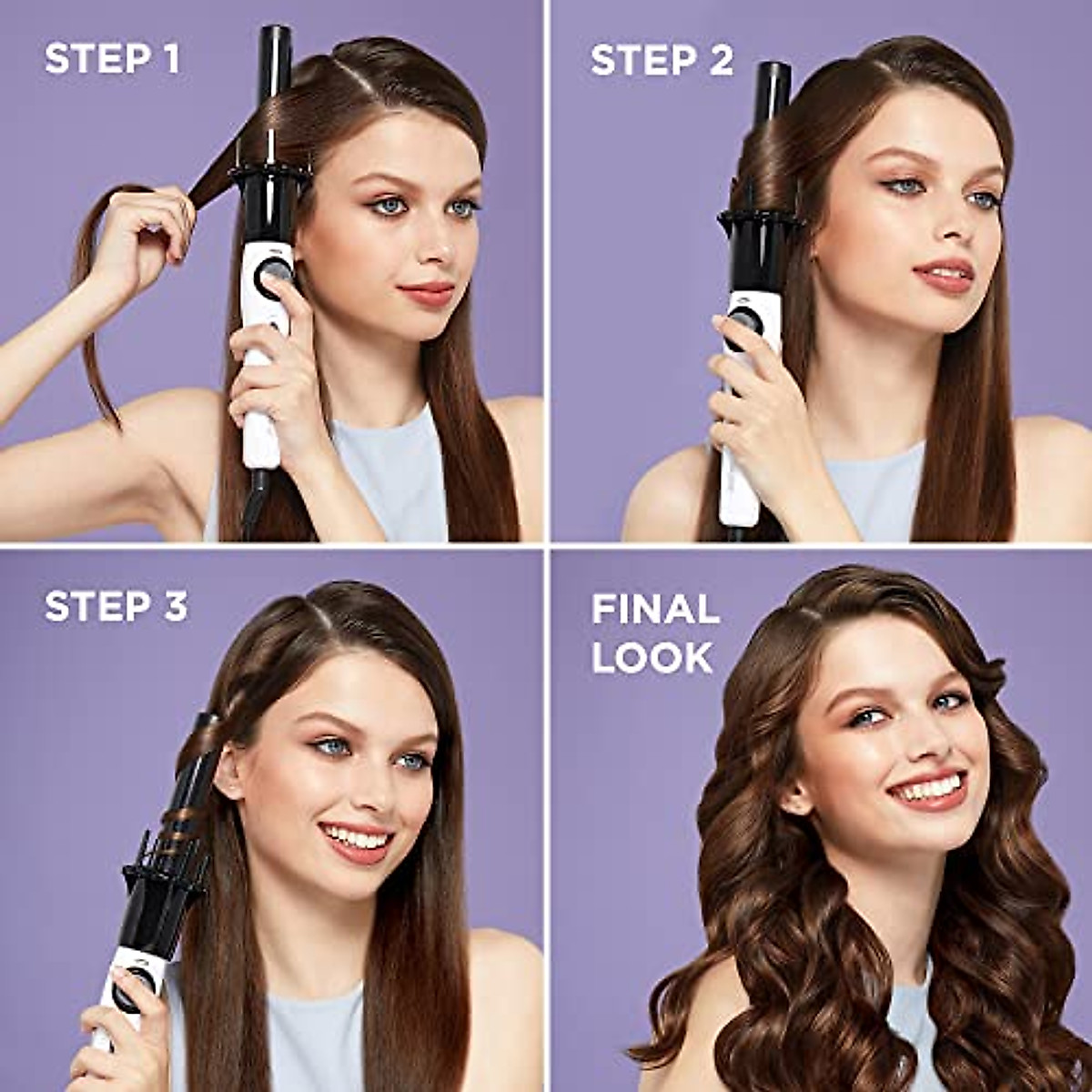 Kiss Products Instawave Automatic Ceramic Curling Iron 1” KACI01, Black; White