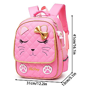 Chamqueen Cute Cat Face Bowknot School Backpack Kids School Bookbag Princess Backpack for Girls Students Pink
