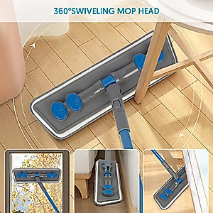 Microfibre Floor Mop for Cleaning Floors - FORSPEEDER Flat Floor Mop for Laminate Wooden Hard Floor Vinyl Tile, Dust Wet Dry Mop for Kitchen Bathroom Wall Cleaning with 3 Washable Chenille Pads