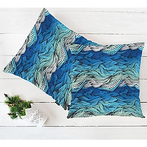 Swono Ocean Wave Pillow Covers, Abstract Swirls Ocean Sea Waves Decorative Pillow Case Home Sofa Cushion Set, Blue Waves Pillow Cushion Cases for Bed/Patio/Garden/Balcony, 2-Pack, 18x18 Inch
