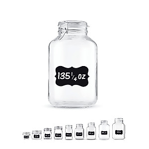 Bormioli Rocco Glass Fido Jars - 135.¼ Ounce - 4 Liter, with hinged hermetically Sealed Airtight lid for Fermenting, Canning, Preserving, With Exclusive Paksh Novelty Chalkboard Labels Set (1 Pack)