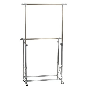 Household Essentials 3307-1 Folding Double Garment Rack with Wheels | Hang and Dry Clothes, Silver