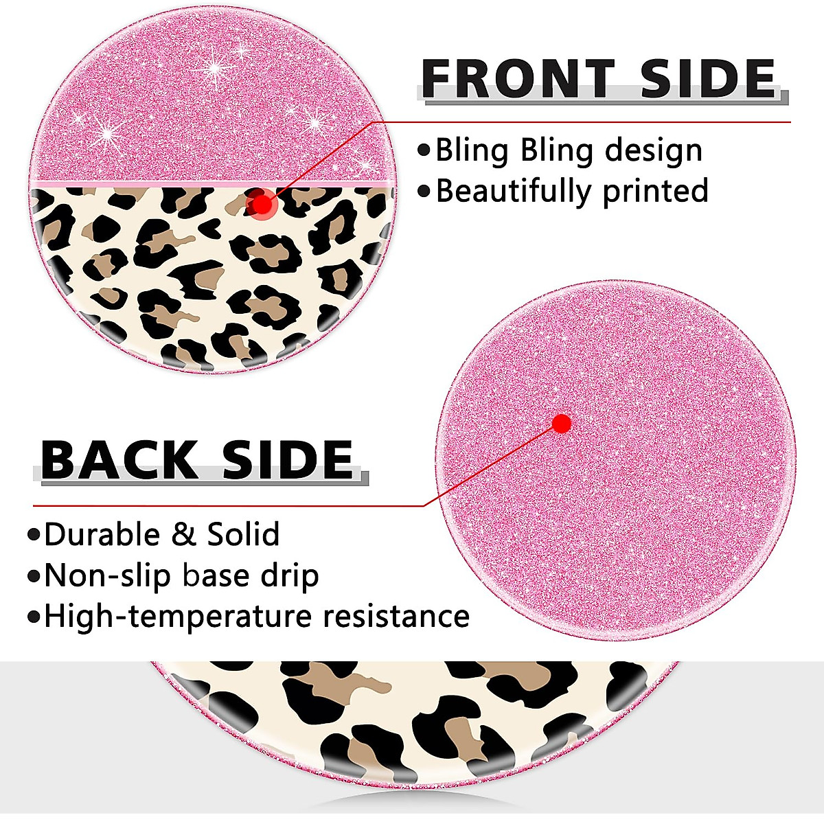 Jupswan Car Cup Holder Coaster 2 Pack Cute Leopard Print Acrylic New Automotive CupHolder Accessories Interior Decor Decorations for Women