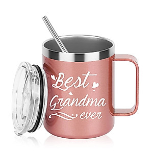 Mother’s Day Gifts for Grandma, Best Grandma Ever Cup, Best Grandma Ever Stainless Steel Insulated Mug with Handle, Birthday Mothers Day Gifts for Grandma from Granddaughter Grandson Grandkids 12OZ