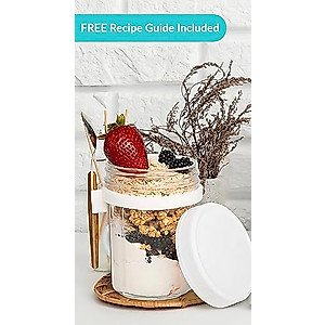 4 Pack Overnight Oats Containers with Lids and Spoons, 16oz Glass Mason Meal Prep Container Microwave Safe,Airtight Glass Jars,Oats Overnight,Yogurt Parfait Fruit Cereal With Measurement Marks