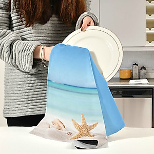 SLHKPNS Summer Starfish Kitchen Dish Towel Set of 4,Seashell San Beach 18x28in Absorbent Dishcloth Reusable Cleaning Cloths for Household Use