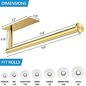 Gewtur Gold Paper Towel Holder Under Cabinet, Self Adhesive Paper Towel Roll Holder Stick on Wall, Stainless Steel Towel Paper Holder for Kitchen Bathroom