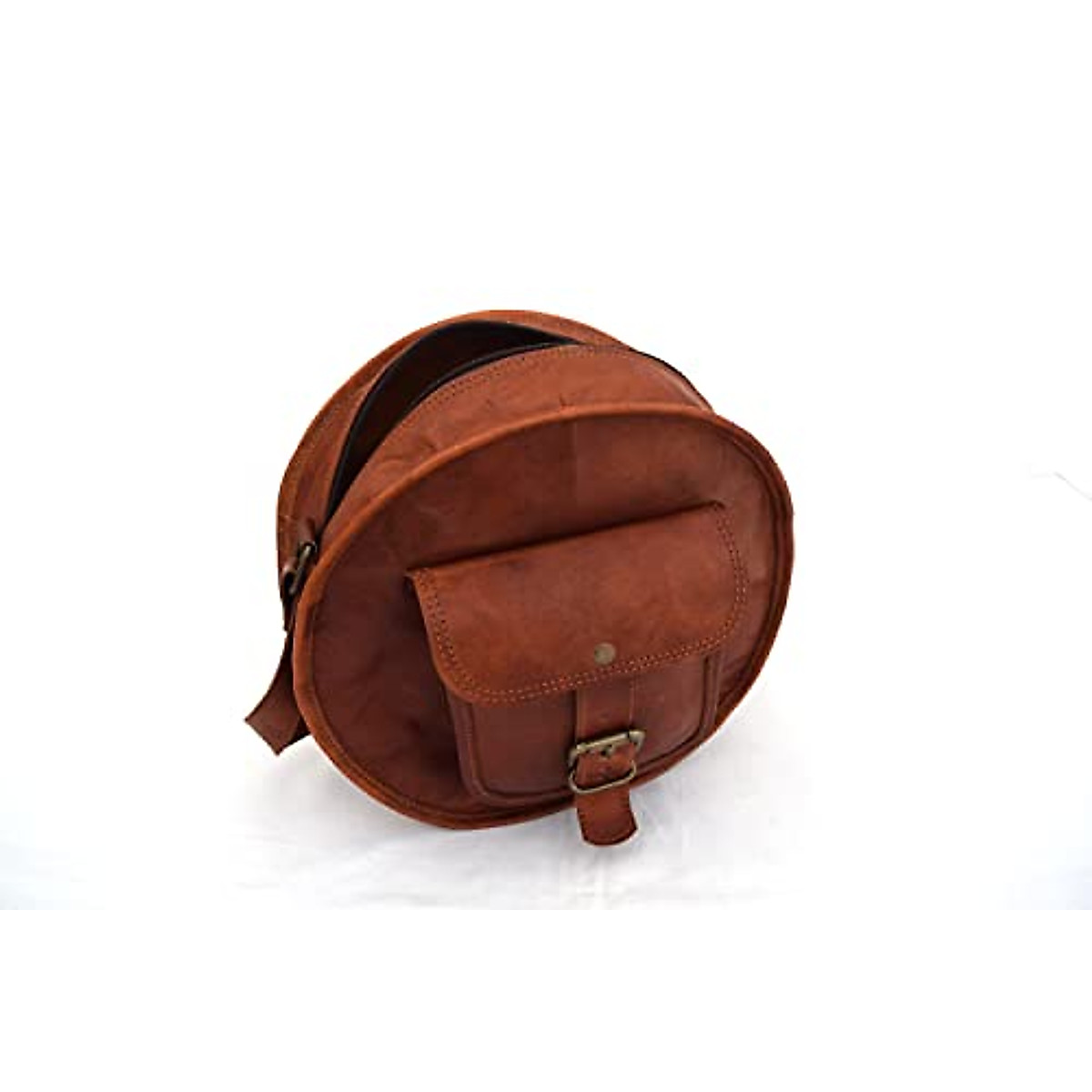 Vintage Leather Crossbody Bag Women/Teen Girls Satchel Handbag Round Messenger Sling Bags, 10 Inch Small