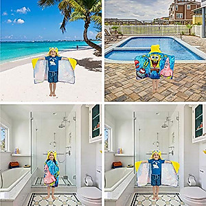 Franco Kids Bath and Beach Soft Cotton Terry Hooded Towel Wrap, 24 in x 50 in, SpongeBob SquarePants