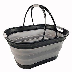 SAMMART 38L (10 Gallons) Collapsible Plastic Laundry Basket - Foldable Storage Container/Organizer - Portable Washing Tub - Space Saving Laundry Hamper (Black/Alloy Grey)