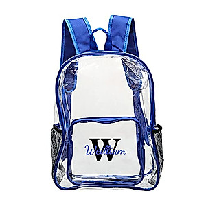 V2G1K2HJ.d Personalized Name Clear Backpack, Heavy Duty PVC Clear Backpack,Custom Name Transparent Backpack,Travel Bags