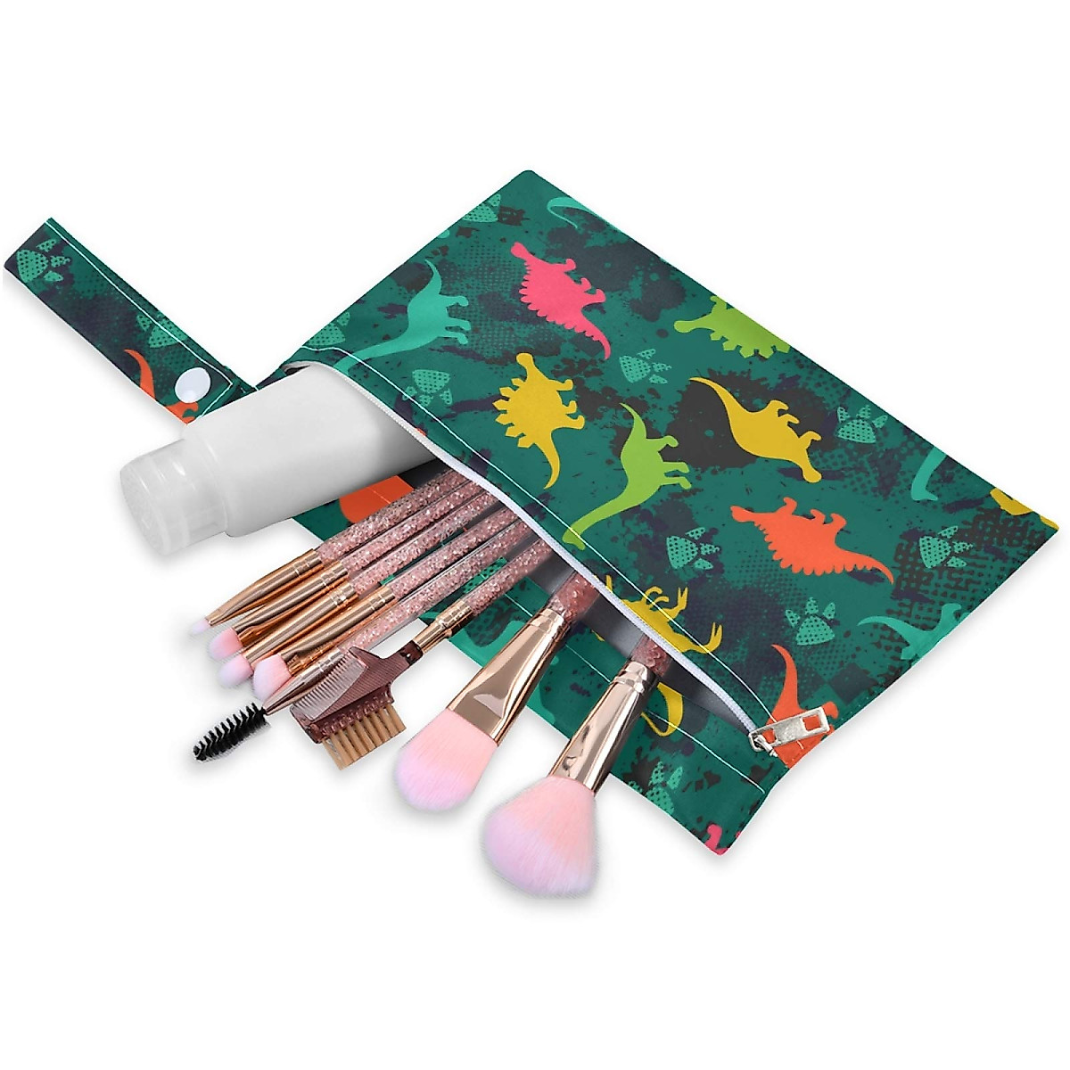 Qilmy 2pcs Dinosaur Wet Dry Bag Waterproof Reusable Baby Cloth Diaper Wet Dry Organizer for Travel, Beach, Stroller, Diapers, Wet Swimsuits, Toiletries