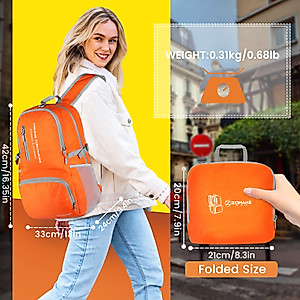 ZOMAKE Lightweight Packable Backpack - 35L Light Foldable Hiking Backpacks Water Resistant Collapsible Daypack for Travel(Orange)