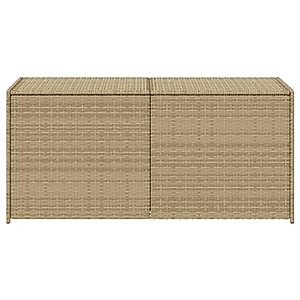 GOLINPEILO 74.8 Gal Outdoor Storage Box, Patio Rattan Deck Box, Wicker Storage Bin Deck Box, Poly Rattan Patio Storage Chest with Hinged Lid for Cushions, Pillows, 47.2"x19.7"x22" Mix Beige