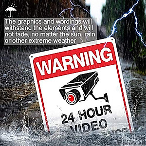 Warning Security Cameras In Use 24 Hour Video Surveillance Sign 10x14 Aluminum UV Ink Printed,Durable/Weatherproof Up to 7 Years Outdoor for House and Business (4-Pack)