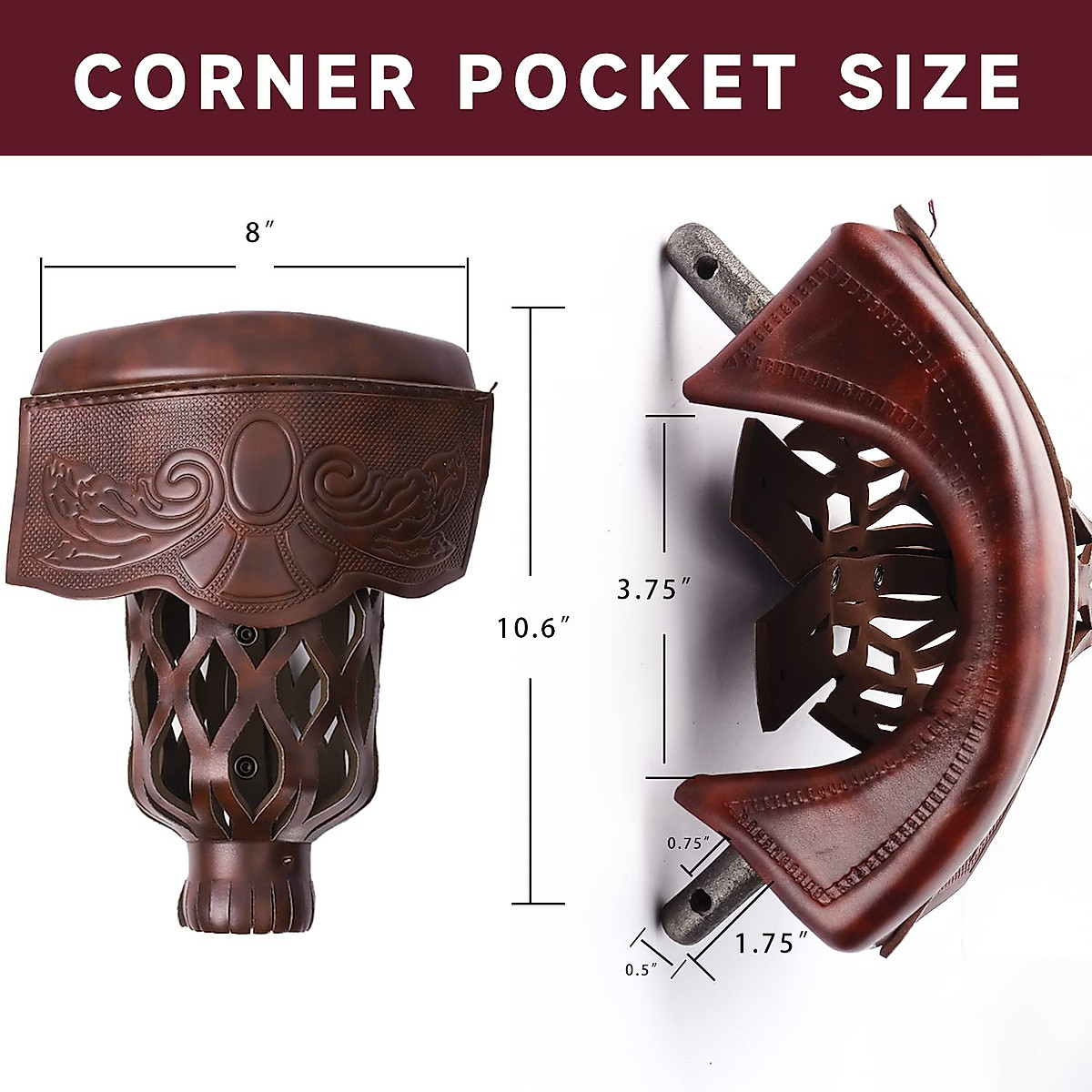 GSE Games & Sports Expert Set of 6 Heavy Duty PU Leather Billiard Pool Table Pockets, Billiard Pool Table Accessories (Walnut, Shield)