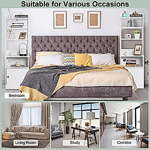 GOFLAME Nightstand with Charging Station and USB Ports, 56” Tall Bedside Table with Adjustable Open Shelves, Storage Cabinet, End Table Sofa Side Table with Bookcase for Home Office (White)