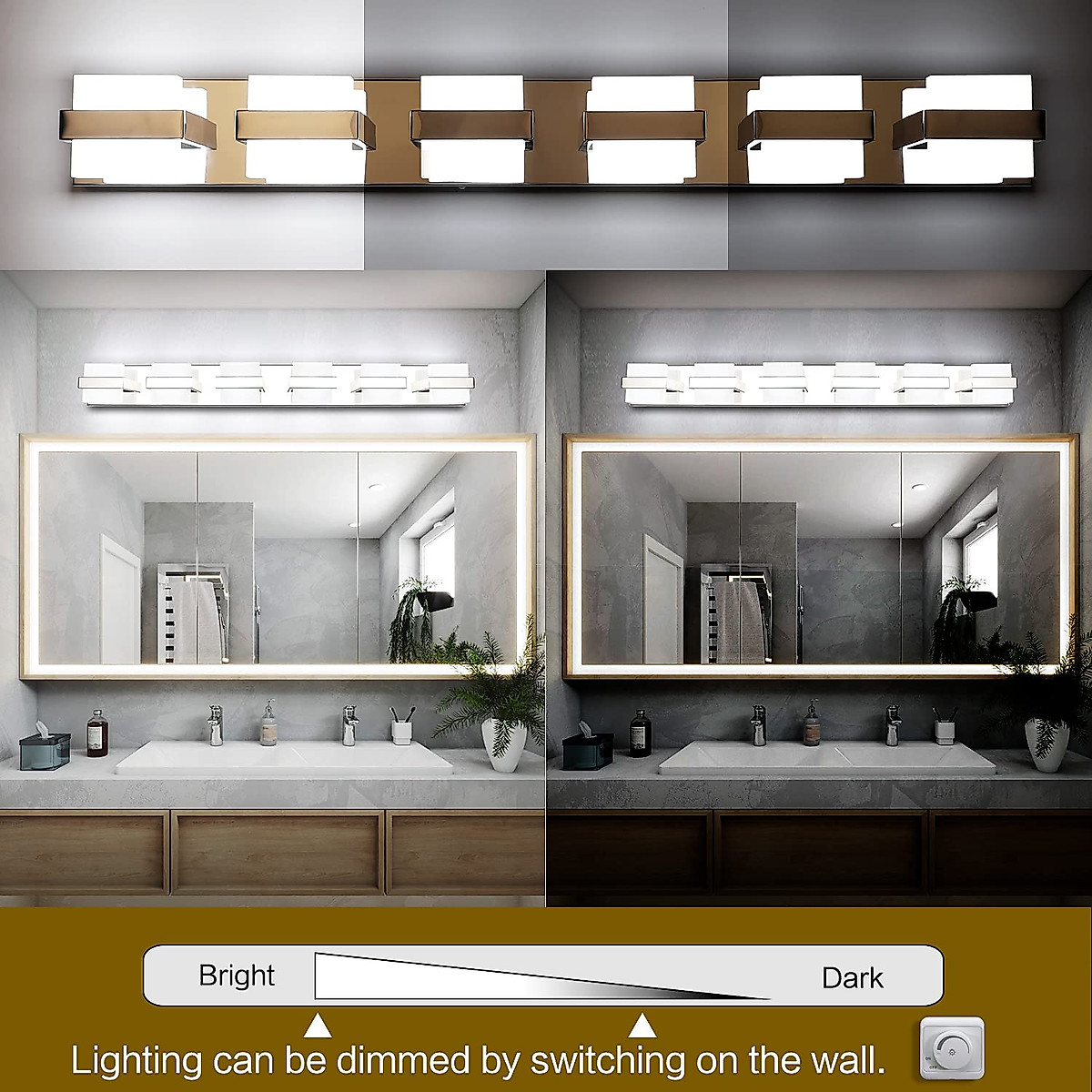 SOLFART Dimmable Modern 6 Lights Vanity Lights for Bathroom LED Bathroom Vanity Lights Over Mirror Chrome