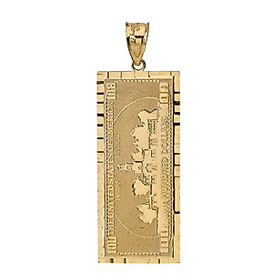 Solid 10k Yellow Gold Benjamin's One Hundred Dollar Bill Pendant (1.55")