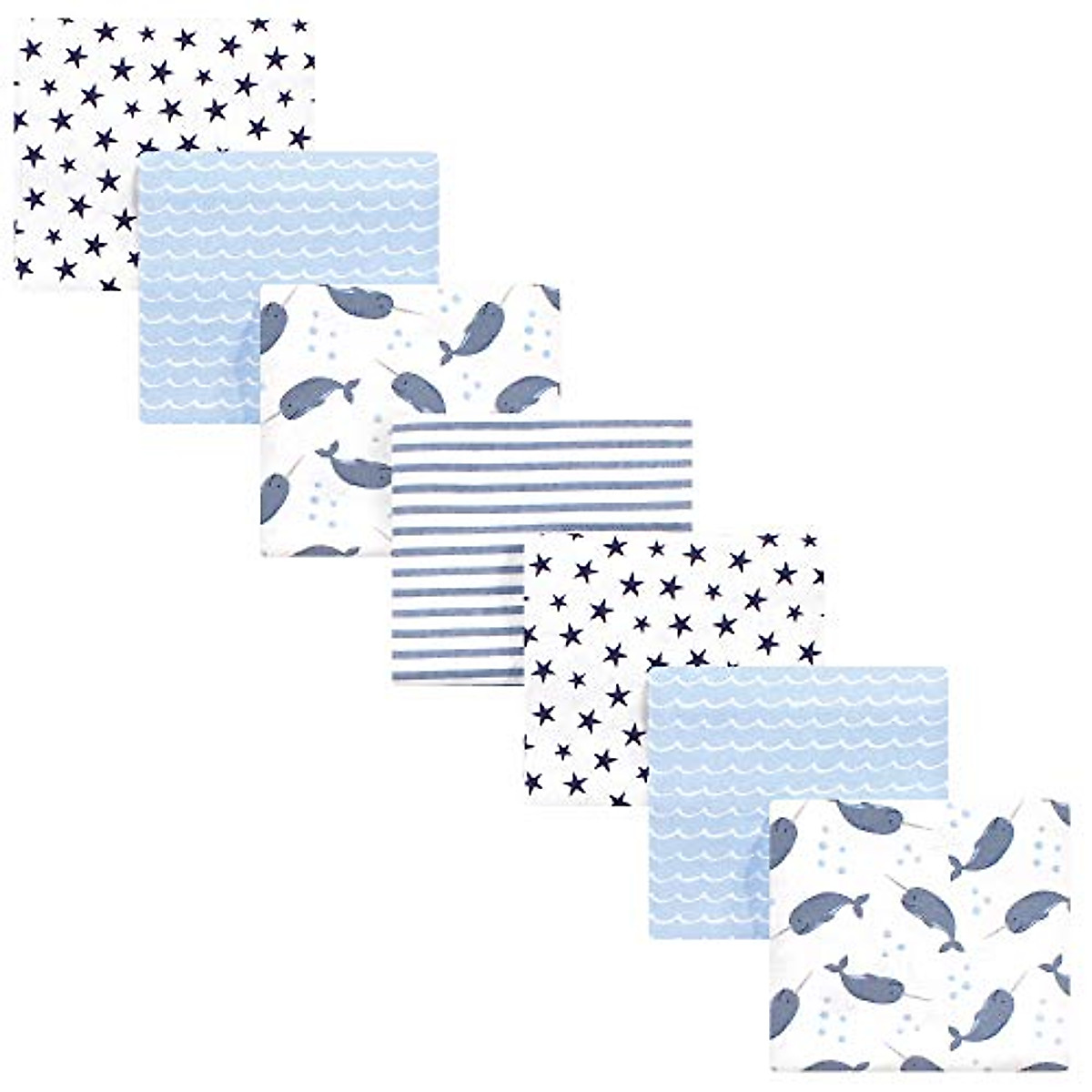 Hudson Baby Unisex Baby Cotton Flannel Receiving Blankets Bundle, Narwhal, One Size