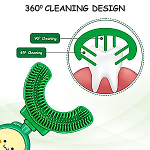 NovaBee U Shaped Toothbrush for Children – 4 Pack Set Avocado Handle and 3 Food Grade Silicone Brush Heads - 360 Whole Mouth Manual Ergonomic Toothbrush for Toddlers and Kids Ages 2-7